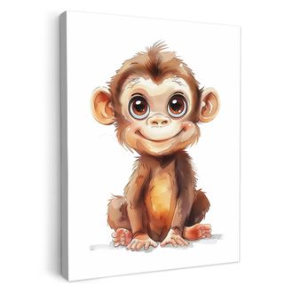 MuchoWow &copy; Bilder 30x40 cm Kinderzimmer Deko Modern Wandbild Kunstdruck auf Leinwand Bild Schlafzimmer &uuml;ber Bett Room Decor Geschenke Affe - Aquarell - Baby - 