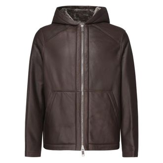 Yves Salomon Homme, Vestes, Brun, Taille: XL Veste en cuir Alpes avec capuche int&eacute;gr&eacute;e