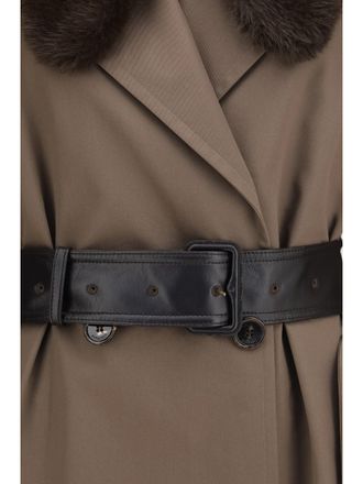 Burberry Cotton with Leather Collar Trench Coat - Brown
