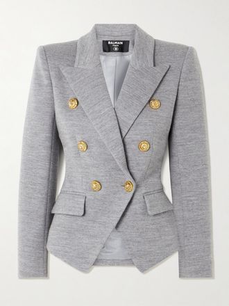 Balmain Doppelreihiger Blazer Aus Jersey Aus Einer Wollmischung - Grau