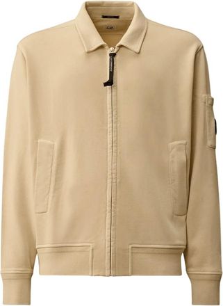 C.P. Company C.p. Company, Homme, Vestes, Beige, Taille: 2XL Cotton Diagonal Fleece Zip Lens SweaT-shirt