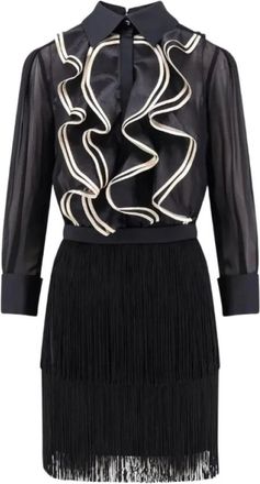 Elisabetta Franchi Robe en georgette - Femme - Robes - Noir - Taille: 44 FR