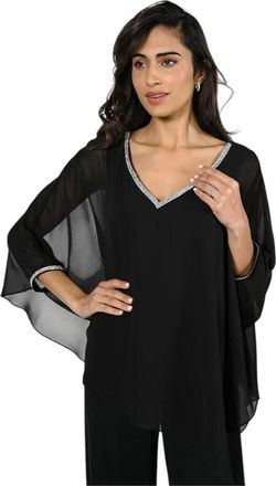 Frank Lyman Design Femme, Blouses et Chemises, Noir, Taille: 44 FR Haut &agrave; col en V orn&eacute;