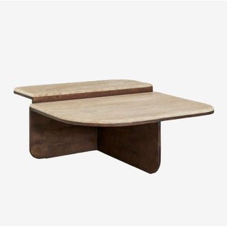 Sklum 90x90 cm Couchtisch aus Naturstein und Clotsh Mangoholz Travertine