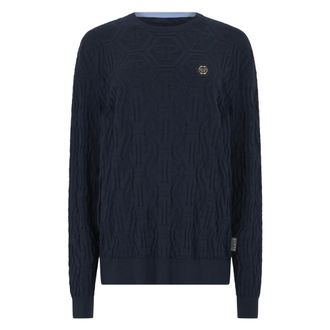 Philipp Plein Jacquard Rundhalspullover Monogram - - Knitwear - Herren - Blau - 3XL