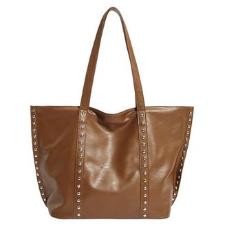 Generic Sac &agrave; bandouli&egrave;re tendance en cuir PU clout&eacute; pour femme et fille pour l&eacute;cole, le travail, un usage quotidien, marron, 13.39*12.99*6.3inch