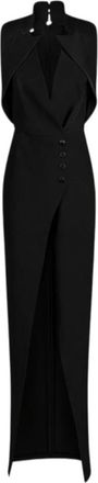 Elisabetta Franchi Femme, Robes, Noir, Taille: 40 FR Robe de Soir&eacute;e Tapis Rouge en Cr&ecirc;pe L&eacute;ger avec Revers en Satin