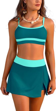 SHEKINI Damen Bikini Set Badeanz&uuml;ge mit Rock High Waist Bauchweg Baderock mit Sicherheitsshorts Zweiteiliger Bademode Badeanzugkleid Push up Bikini Oberteil S