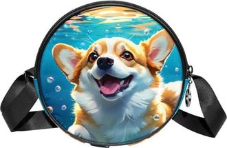 Generic Sac &agrave; bandouli&egrave;re Circle pour femme, petit sac &agrave; bandouli&egrave;re sous-marin Corgi avec fermeture &eacute;clair et bretelles r&eacute;glables style d&eacute;contract&eacute; pour femm