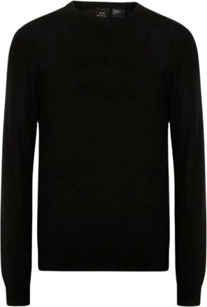 A|X Armani Exchange Homme, Pulls, Noir, Taille: XL Pull Ras du Cou en Laine Vierge