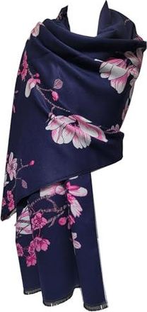 GFM Écharpe châle style pashmina texture cachemire pour lautomne et lhiver (YCA26-AB), 43-ghnlcrtglb-DarkBlue Pink, L
