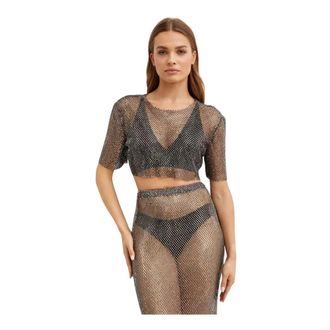 Santa Brands Mesh Crop Top - - Tops - Damen - Schwarzk - XS/S