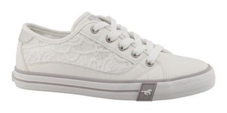 Mustang Jeans Sneaker MUSTANG SHOES Winona, Damen, Gr. 41, wei&szlig;, Lederimitat, Textil, Schuhe Sneaker, Freizeitschuh, Halbschuh, Schn&uuml;rschuh mit Makramee-Stickerei