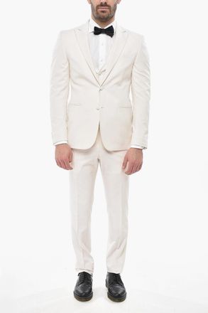 Corneliani CODE Dreiteiliger Anzug aus Seidenmischung mit Spitzrevers Corneliani