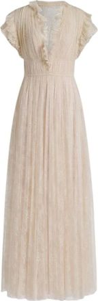 Alberta Ferretti Femme, Robes, Beige, Taille: 36 FR Robe de soir&eacute;e pliss&eacute;e en dentelle