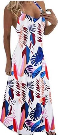 Generic Robe boh&egrave;me pour femme, col en V, imprim&eacute; floral, sans manches, &eacute;l&eacute;gante, multicolore, M