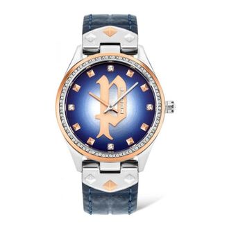 Police Femme, Accessoires, Bleu, Taille: ONE Size Montre analogique en cuir bleu &agrave; quartz