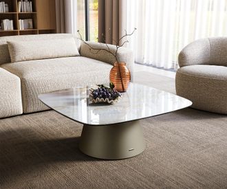 DELIFE Couchtisch Edge Boot 90x90 cm Keramik Onyx Pearl Borna Effektfinish Titan, Couchtische
