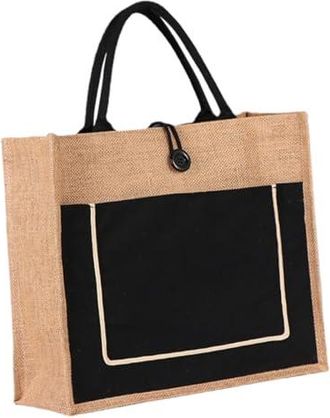 BESPORTBLE Cabas Lin R&eacute;tro Noir Petit Format Grand Volume L&eacute;ger et Portable pour Plage Shopping et Voyage D&eacute;contract&eacute;