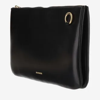 Jil Sander Womens Leather Shoulder Bag With Logo Black Satchels & Cross Body