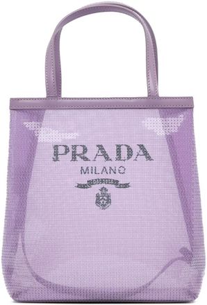 Prada Shopper - Small Sequined Mesh Logo Tote - Gr. unisize - in Orange - f&uuml;r Damen