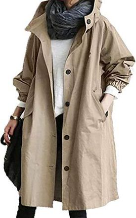 FNKDOR Femme Hiver Ample Manteau Imperméable Blouson à Capuche Coupe-Vent Outwear Longues Trench Manches Longues avec Cordon De Serrage Button Oversize Parka