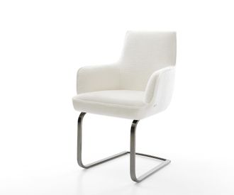 DELIFE Freischwinger Heira-Flex mit Armlehnen Boucl&eacute; Soft Beige Freischwinger flach Graphit Taschenfederkern, Esszimmerst&uuml;hle