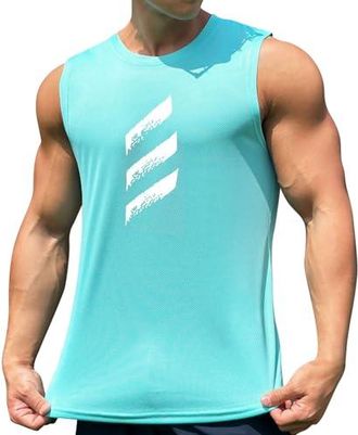 Generic Débardeur de sport en résille pour homme - Débardeur de sport - T-shirt dentraînement et de course à pied - Sans manches - Col rond - Respirant - Pour