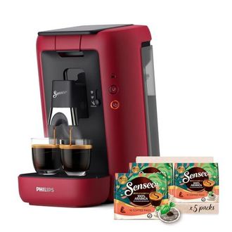 Philips Senseo Maestro Kaffeepadmaschine Bundle mit 80 Kaffeepads, 3 Kaffeespezialit&auml;ten, Memo-Funktion, Crema Plus, Intensit&auml;t Plus, aus recyceltem Plastik, 