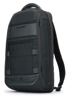 Piquadro Unisex Quilted Nylon Laptop Backpack Gray With Leather