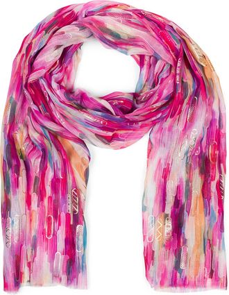 styleBREAKER Damen Schal mit buntem Streifen Farbverlauf Muster und Metallic Akzenten, Stola mehrfarbig gestreift 01016222, Farbe:Pink