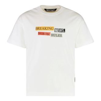 Palm Angels Homme, Tops, Blanc, Taille: S T-shirt ras du cou en coton