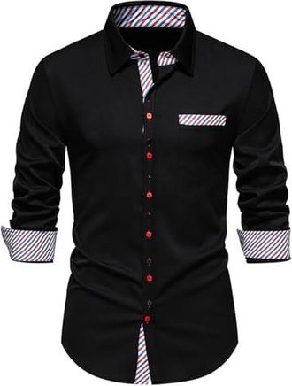 Generic Chemise d&eacute;contract&eacute;e &agrave; manches longues pour homme - Cardigan - Chemises bon march&eacute; pour homme, Noir, XXL