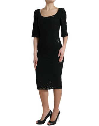 Dolce & Gabbana Womens Black Floral Lace Viscose Bodycon Midi Dress Acetate Elastane