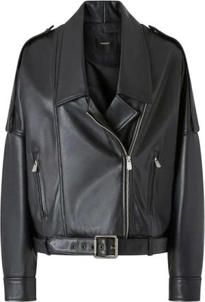 Pinko Pinko, Femme, Vestes, Noir, Taille: 42 FR Veste de motard en cuir Nappa avec ceinture