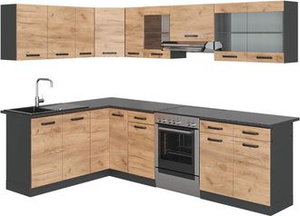 Vicco Eckk&uuml;che Rick, Anthrazit/Goldkraft Eiche, 267 x 167 cm, ap Schwarz