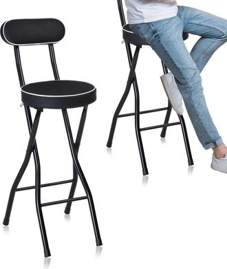 Generic Hoher Barhocker Klappbar mit R&uuml;ckenlehne f&uuml;r Erwachsene, 60/65/70 cm PU-gepolsterter K&uuml;chenst&uuml;hle, Belastbar bis 150kg(Black,70cm/28inch)