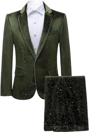 Generic Costume 2 pi&egrave;ces en velours pour homme, coupe ajust&eacute;e, smoking &agrave; un bouton, pour d&icirc;ner, f&ecirc;te, robe formelle, costume &eacute;l&eacute;gant et brillant, Vert, 3XL