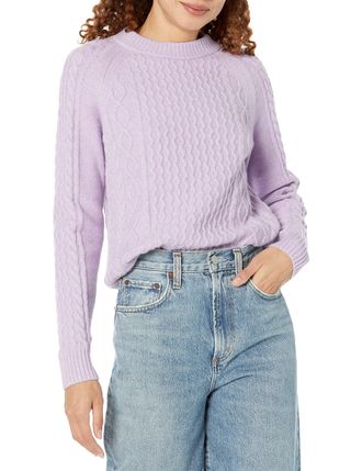 Amazon Essentials Damen Pullover mit Zopfmuster, Pastelllila, XXL