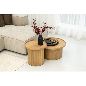 BOBOCHIC Table basse D.45 cm CASTELLANE placage ch&ecirc;ne massif Marron clair