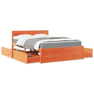 vidaXL Bett mit Schubladen und Matratze Wachsbraun 120x190 Massivholz Vidaxl