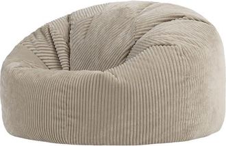 Icon Brand Kingston XXL Sitzsack Cord, Beige, Sitzsack Erwachsene mit F&uuml;llung, Bean Bag, Cord Sessel, Lounge Sessel, Lounge Stuhl, Schlafzimmer, Wohnzimmer, Wohn