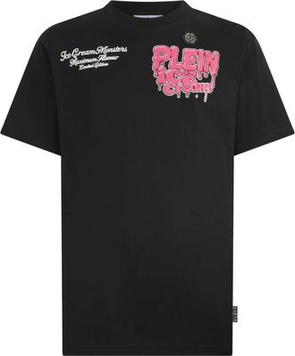 Philipp Plein Homme, Tops, Noir, Taille: M T-Shirt Col Rond Gelato Monsters