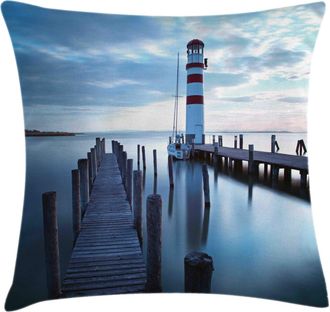 Abakuhaus maritim Kissenbezug, Leuchtturm Meer bei Sonnenaufgang, Digitaldruck Waschbar Farbfester Kopfkissenhülle Reißverschluß Beidseitiger Druck, 40 x 40 cm,