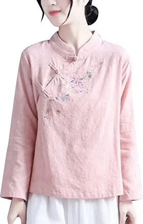 Generic Chemises Qipao brod&eacute;es pour femme - &Eacute;l&eacute;gantes &agrave; manches longues - Col mandarin - Boutons grenouille - Haut Cheongsam chinois oriental - V&ecirc;tements trad