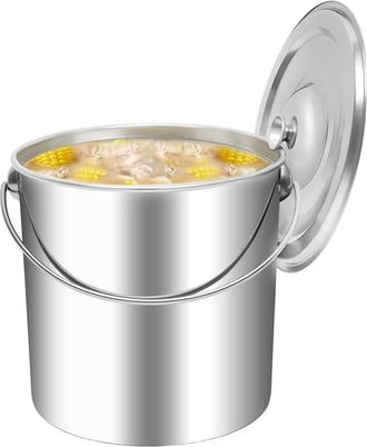 Generico Stahleimer mit Deckel und Beh&auml;lter | gro&szlig;er Metalleimer f&uuml;r Suppe Milch Wasser Reis Mehl Getreide Trockenfutter f&uuml;r Katzen Speisekammer Herd Haus Wohn
