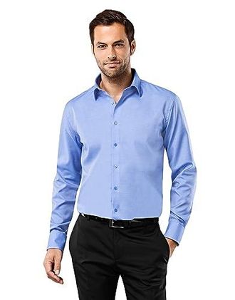 Vincenzo Boretti Chemise Homme Coupe Normale Regular-fit, 100% Coton, Tissu Infroissable et agréable à Porter, Manches-Longues, col Kent, Unie Bleu 39-40