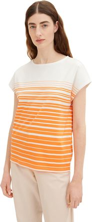Tom Tailor Damen 1035480 Loose Fit T-Shirt mit Streifen, 31575 - Orange Gradient Stripe, L