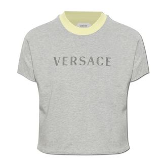 Versace T-Shirt mit Print-Logo - - Tops - Damen - Grau - 2XS
