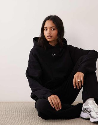 Nike Studio Fleece mittelschwerer Oversize-Kapuzenpullover in Schwarz